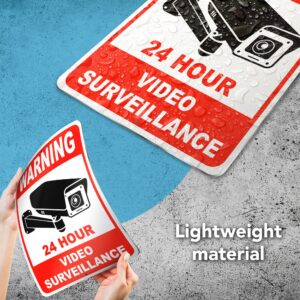 2 PC Video Surveillance Sign - 10x7 Aluminum Smile Your on Camera Signs - Security Camera Signs - No Trespassing Signs Private Property Red