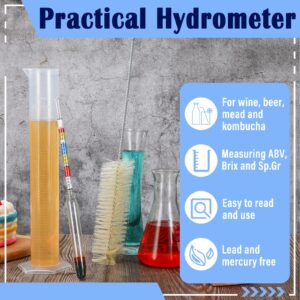 10 Pieces Hydrometer and Test Jar Set, Includes Triple Scale Alcohol Hydrometer 250 ml Plastic Cylinder with Cleaning Brush and Cloth Storage Case Manual for Wine Beer Mead Cider Brewing Supplies