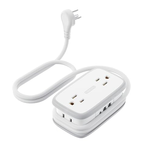 Travel Power Strip with USB C, NTONPOWER 4 Outlets 3 USB(1 USB-C), 4ft Flat Plug Extension Cord with USB C Ports, Portable Power Strip Flat Plug, Compact for Travel Hotel Cruise Essentials, White