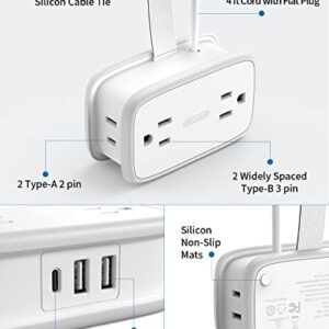 Travel Power Strip with USB C, NTONPOWER 4 Outlets 3 USB(1 USB-C), 4ft Flat Plug Extension Cord with USB C Ports, Portable Power Strip Flat Plug, Compact for Travel Hotel Cruise Essentials, White