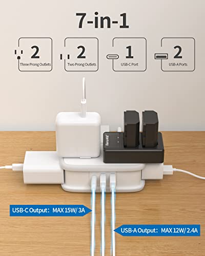 Travel Power Strip with USB C, NTONPOWER 4 Outlets 3 USB(1 USB-C), 4ft Flat Plug Extension Cord with USB C Ports, Portable Power Strip Flat Plug, Compact for Travel Hotel Cruise Essentials, White