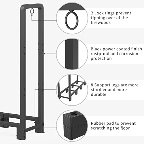 Mr IRONSTONE 4ft Firewood Rack & Firewood Rack with Fireplace Tools set for Patio Deck Metal Log Holder Stand Tubular Steel Wood Stacker Outdoor Tool