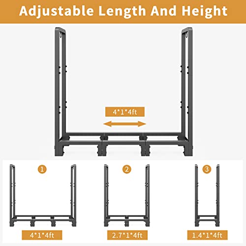 Mr IRONSTONE 4ft Firewood Rack & Firewood Rack with Fireplace Tools set for Patio Deck Metal Log Holder Stand Tubular Steel Wood Stacker Outdoor Tool