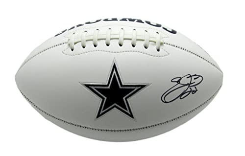 Emmitt Smith HOF Autographed Dallas Cowboys Logo White Football PROVA - Autographed Footballs