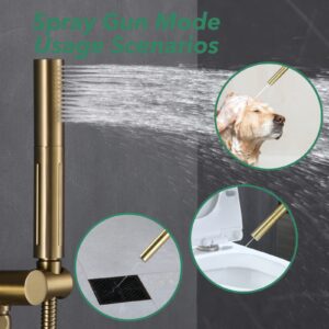 VANFOXLE Shower Faucet Brushed Gold Shower System,Push Button Diverter Shower Faucet with 2 in 1 Handheld,Wall Mount 10 Inch Shower Head with 4 PCS Dual Modes Body Jets(2 Inch)