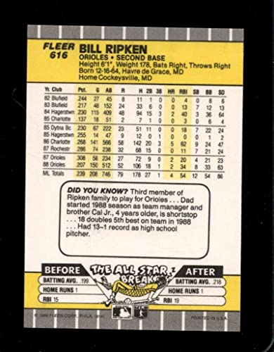 1989 FLEER #616E BILLY RIPKEN NMMT ORIOLES