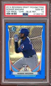 nomar mazara rookie card 2014 bowman dp chrome blue refractors #ctp-90 psa 10