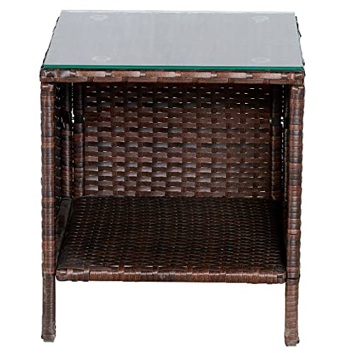 BTEXPERT Space Saving Outdoor Wicker Conversation 3 Piece Bistro Set Garden Patio Yard Porch Furniture Pe Rattan Two Chairs Cushions Side Storage Table Brown/Aqua Blue