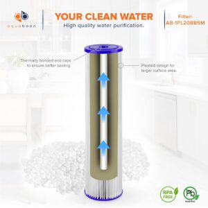 Aquaboon 20" x 4.5" Whole House Well Water Filter System with Pressure Release (1" Port) & Aquaboon 5 Micron 20" Pleated Sediment Water Filter Replacement Cartridge | Whole House Sediment Filtration