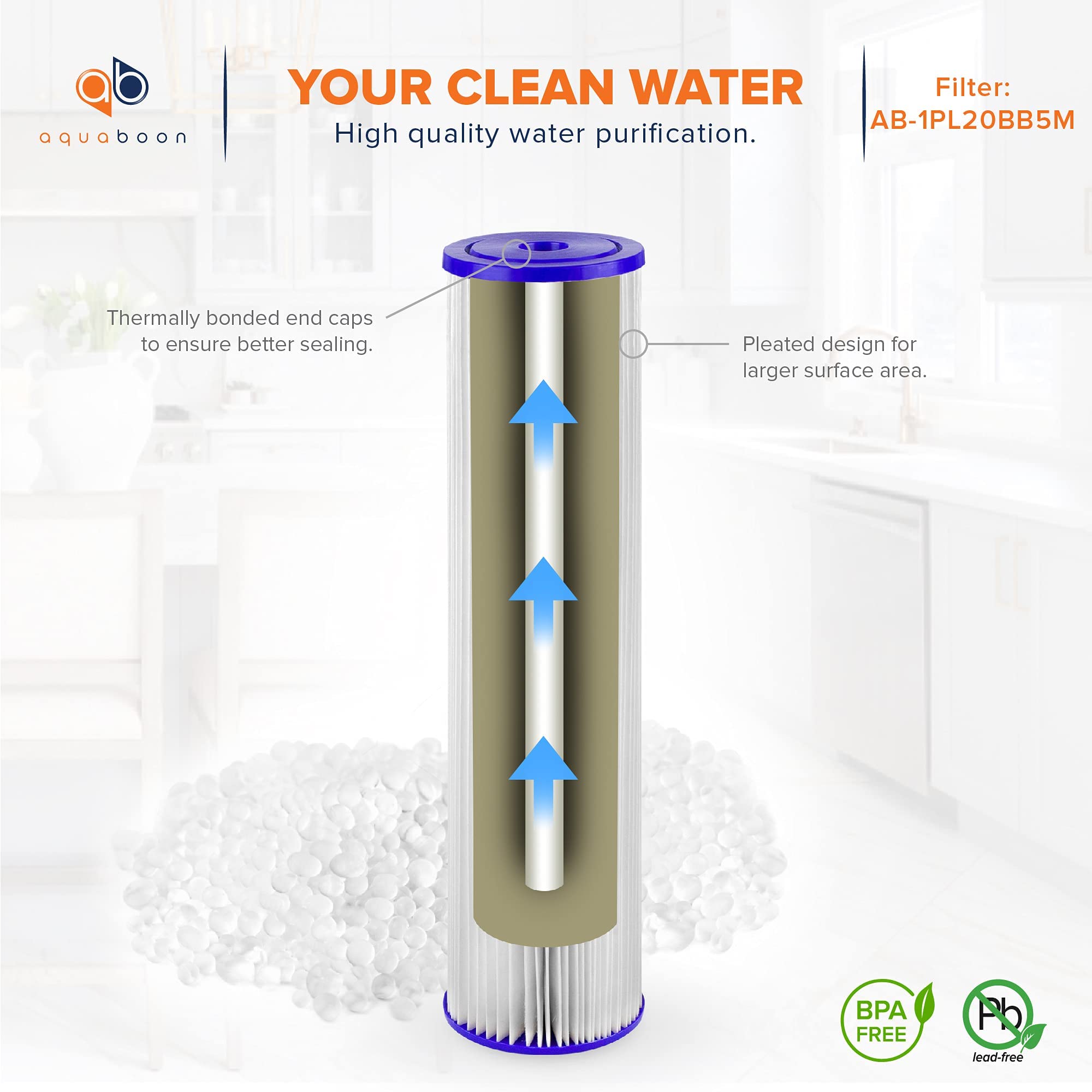 Aquaboon 20" x 4.5" Whole House Well Water Filter System with Pressure Release (1" Port) & Aquaboon 5 Micron 20" Pleated Sediment Water Filter Replacement Cartridge | Whole House Sediment Filtration