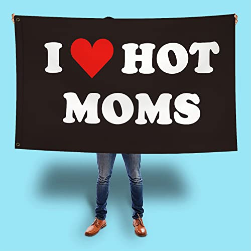 BucksIN I Love Hot Moms Flag I Heart Hot Moms Flag Funny Meme Flags 3x5 Feet Banner Cool Flags For Room Guys College Dorm Man Cave Bedroom Wall Decor Hangings Outdoor Indoor