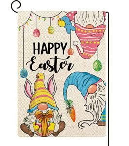 ortigia easter gnome garden flag happy holidays 12x18inch burlap double sided colorful easter eggs flag spring summer farmhouse seasonal outdoor flag