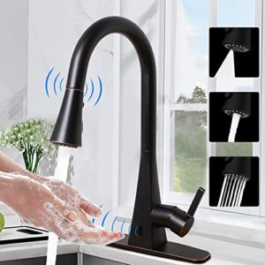 touchless kitchen faucet, anbsr kitchen sink faucet with pull down sprayer, high arc pulldown single handle for motion sensor, one hole and 3 hole 3 setting oil rubbed bronze touch kitchen faucet