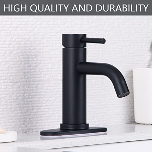 WOEN-FLOW Matte Black Bathroom Faucet Sink Faucets Vanity Vessel Faucet & Deck Plate 1 or 3 Hole Washroom Taps Lavatory Faucet Stainless Steel cUPC Certified Single Hole Handle