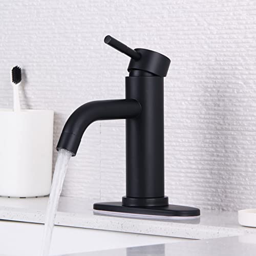 WOEN-FLOW Matte Black Bathroom Faucet Sink Faucets Vanity Vessel Faucet & Deck Plate 1 or 3 Hole Washroom Taps Lavatory Faucet Stainless Steel cUPC Certified Single Hole Handle