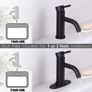 WOEN-FLOW Matte Black Bathroom Faucet Sink Faucets Vanity Vessel Faucet & Deck Plate 1 or 3 Hole Washroom Taps Lavatory Faucet Stainless Steel cUPC Certified Single Hole Handle