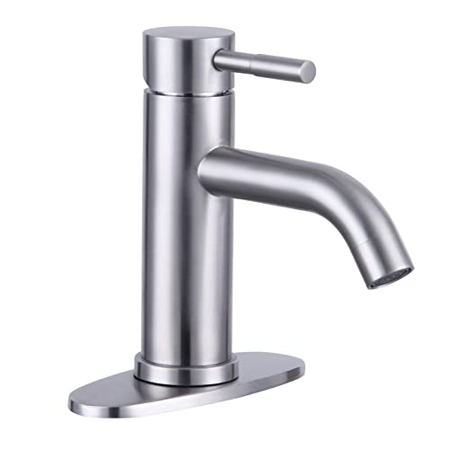 WOEN-FLOW Brushed Nickel Bathroom Faucet Sink Faucets Vanity Vessel Faucet & Deck Plate 1 or 3 Hole Washroom Taps Lavatory Faucet Stainless Steel cUPC Certified Single Hole Handle