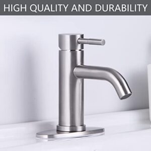 WOEN-FLOW Brushed Nickel Bathroom Faucet Sink Faucets Vanity Vessel Faucet & Deck Plate 1 or 3 Hole Washroom Taps Lavatory Faucet Stainless Steel cUPC Certified Single Hole Handle