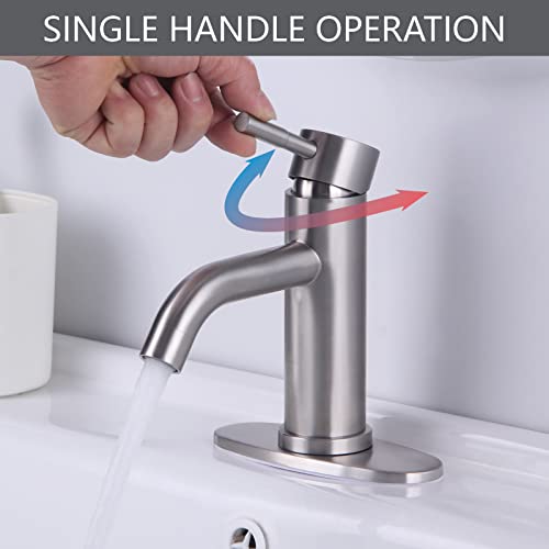 WOEN-FLOW Brushed Nickel Bathroom Faucet Sink Faucets Vanity Vessel Faucet & Deck Plate 1 or 3 Hole Washroom Taps Lavatory Faucet Stainless Steel cUPC Certified Single Hole Handle