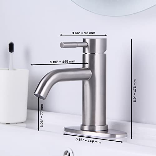 WOEN-FLOW Brushed Nickel Bathroom Faucet Sink Faucets Vanity Vessel Faucet & Deck Plate 1 or 3 Hole Washroom Taps Lavatory Faucet Stainless Steel cUPC Certified Single Hole Handle