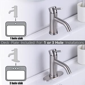 WOEN-FLOW Brushed Nickel Bathroom Faucet Sink Faucets Vanity Vessel Faucet & Deck Plate 1 or 3 Hole Washroom Taps Lavatory Faucet Stainless Steel cUPC Certified Single Hole Handle