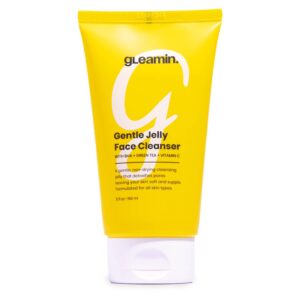 gleamin gentle jelly face cleanser - non-stripping, daily makeup & oil cleansing with bha, green tea & vitamin c (5 fl oz)