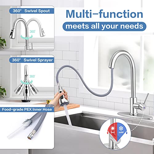 Homikit Kitchen Faucet with 2 Sprayer, Pull Down Kitchen Sink Faucets Brushed Nickel, 18/10 Stainless Steel Single Handle Kitchen Farmhouse RV Bar Laundry Sink Faucet Drip Free