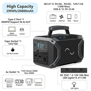 VDL Portable Power Station 300W with 200W Solar Panel, Solar Generator 299Wh Backup Lithium Battery Pure Sine Wave AC Outlet, Power Supply