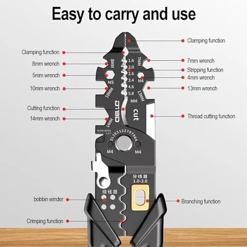 YINLONGDAO 25-in-1 Multifunction Wire Strippers Electeical, 8 inch Wire Crimping Tool, Wire Cutter, Professional Electrician Pliers Tools and Cable Stripper for Cutting, Stripping, Shearing