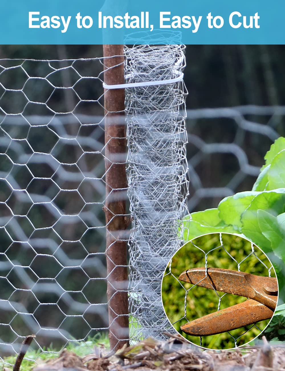 TOYPOPOR Chicken Wire 40cm x 15m, Outdoor Anti-Rust Hexagonal Galvanized Chicken Wire Fencing, Chicken Wire Mesh to Protect Gardening Plants Vegetables Flowers Fruits from Dogs, Rabbits,Squirrels