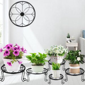 5 Pack Metal Plant Stands for Indoor Outdoor Plants, Heavy Duty Flower Pot Stands, Black Rustproof Iron Planter Holder, Round Garden Container Plant Rack, Potted Plant Shelf for Garden Home Corner