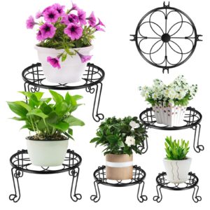 5 Pack Metal Plant Stands for Indoor Outdoor Plants, Heavy Duty Flower Pot Stands, Black Rustproof Iron Planter Holder, Round Garden Container Plant Rack, Potted Plant Shelf for Garden Home Corner