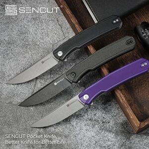 SENCUT Scitus Pocket Folding Knife for EDC, Design by Ostap Hel, Liner Lock Small Knife with Deep Carry Clip, Gray Stonewashed D2 Blade G10 Knives for Men Women, Blade Length 3.47'' for Indoor Outdoor Gift S21042-2