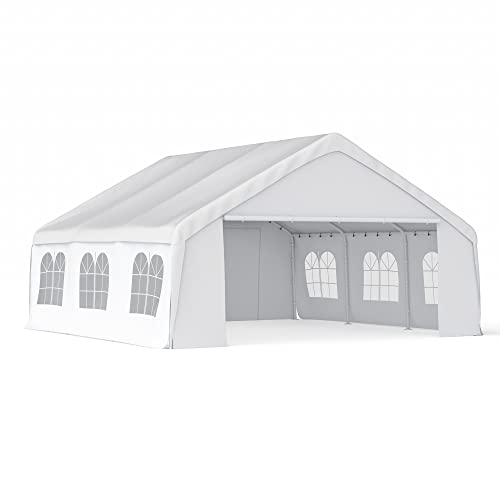 Morngardo Canopy Tent for Parties Heavy Duty 20'x20' Car Tent Metal Carport Portable Garage with Removable Sidewalls, White