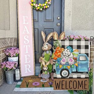 CROWNED BEAUTY Easter Truck Garden Flag Buffalo Plaid 12x18 Inch Double Sided for Outside Bunny Tail Burlap Small Welcome Yard Holiday Decoration CF707-12