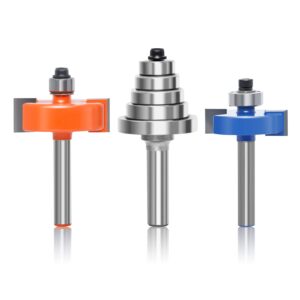 promsa 1/4 inch shank rabbet router bits, 2pcs carbide rabbeting router bit set with 5 bearings set (1/2", 5/8", 3/4", 7/8", 1-1/8") (1/4 inch router bit set)