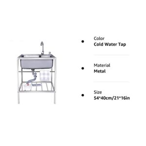 Free Standing Utility Sink for Washing, Stainless Steel Outdoor Station, Single Bowl Commercial Kitchen Sink Farmhouse Simple Laundry Sink With Faucet Undershelf for Bathroom Laundry Room ( Color : Co