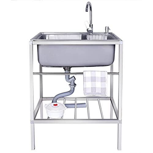 Free Standing Utility Sink for Washing, Stainless Steel Outdoor Station, Single Bowl Commercial Kitchen Sink Farmhouse Simple Laundry Sink With Faucet Undershelf for Bathroom Laundry Room ( Color : Co