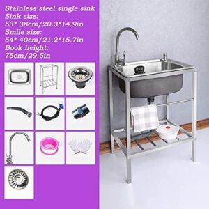 Free Standing Utility Sink for Washing, Stainless Steel Outdoor Station, Single Bowl Commercial Kitchen Sink Farmhouse Simple Laundry Sink With Faucet Undershelf for Bathroom Laundry Room ( Color : Co