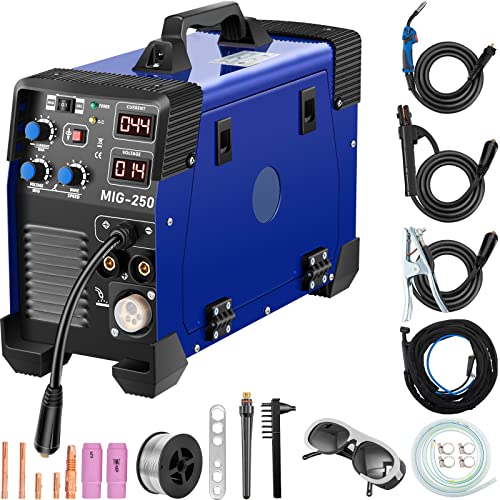 VEVOR MIG Welder, 3 in 1 Welder Welding Machine, 250 Amp MIG TIG Arc Welder 110V 220V TIG Welder Lift ARC Welder Digital Display Combo Welding Machine MMA Stick IGBT DC Inverter Welder