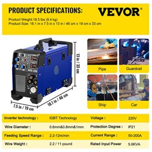 VEVOR MIG Welder, 3 in 1 Welder Welding Machine, 250 Amp MIG TIG Arc Welder 110V 220V TIG Welder Lift ARC Welder Digital Display Combo Welding Machine MMA Stick IGBT DC Inverter Welder