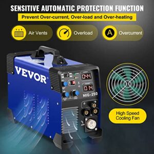 VEVOR MIG Welder, 3 in 1 Welder Welding Machine, 250 Amp MIG TIG Arc Welder 110V 220V TIG Welder Lift ARC Welder Digital Display Combo Welding Machine MMA Stick IGBT DC Inverter Welder