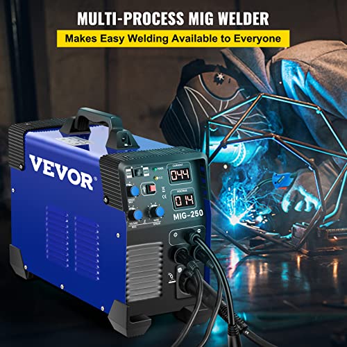 VEVOR MIG Welder, 3 in 1 Welder Welding Machine, 250 Amp MIG TIG Arc Welder 110V 220V TIG Welder Lift ARC Welder Digital Display Combo Welding Machine MMA Stick IGBT DC Inverter Welder