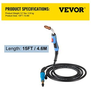 VEVOR Mig Welding Gun 250Amp 15Ft, fit for Torch Welder Gun Miller Welding Gun M-25 Welding Torch Stinger Replacement fit for Miller M-25 Part Number 169598 fit 0.030"-0.035" Wire