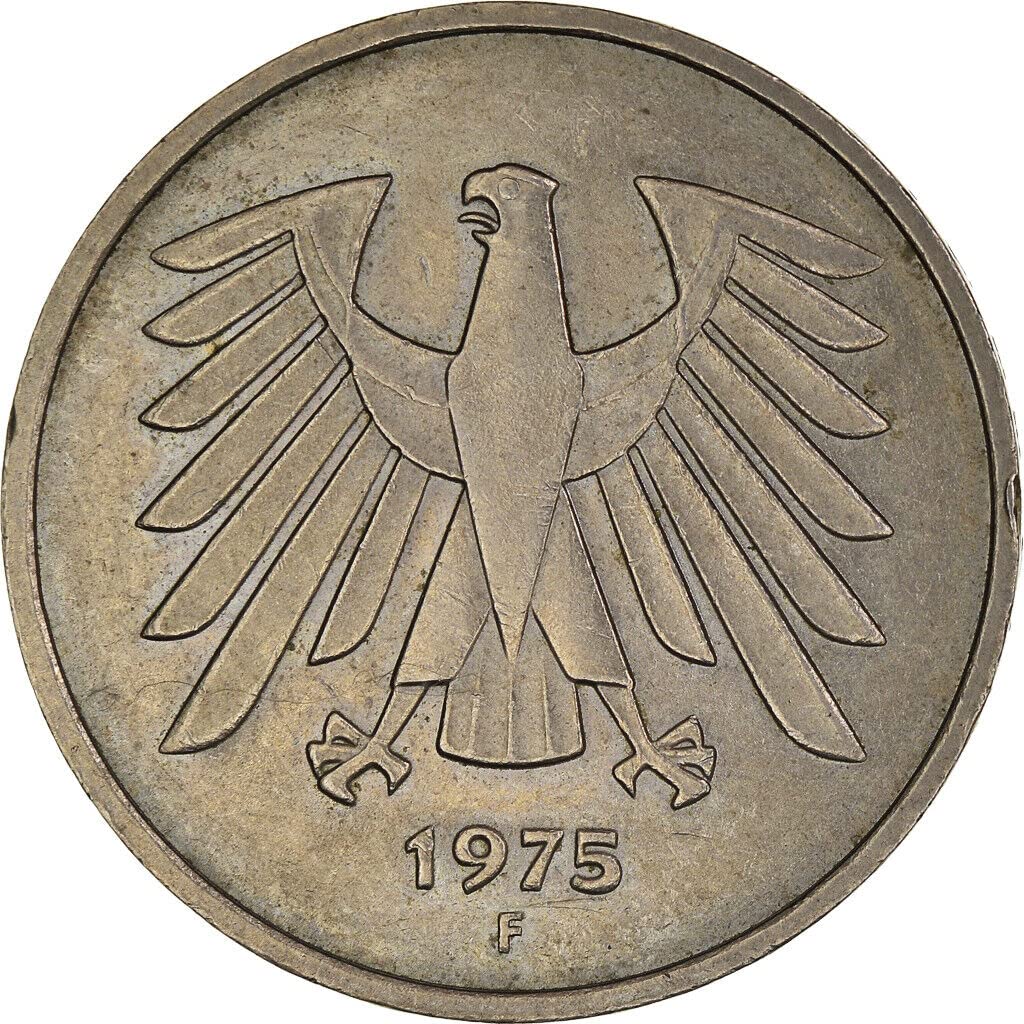 1975-1994 5 German Mark Coin. German Eagle Design. 5 Deutsche Mark Graded By Seller Circulated condition