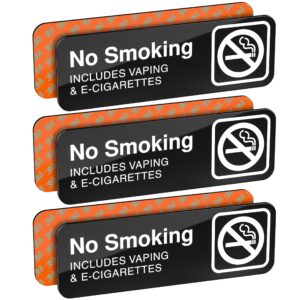 adasigns.org, no smoking sign package, no smoking including vaping & e-cigarettes, black acrylic, white text, 9"x 3" - set of 3