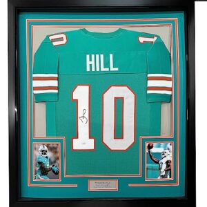 framed autographed/signed tyreek hill 33x42 miami retro teal football jersey jsa coa