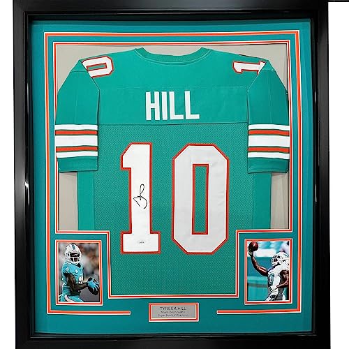 Framed Autographed/Signed Tyreek Hill 33x42 Miami Retro Teal Football Jersey JSA COA