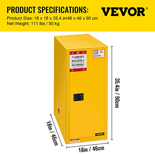 VEVOR Safety Cabinet 1, 18 x 18 x 35.4 inch, Yellow