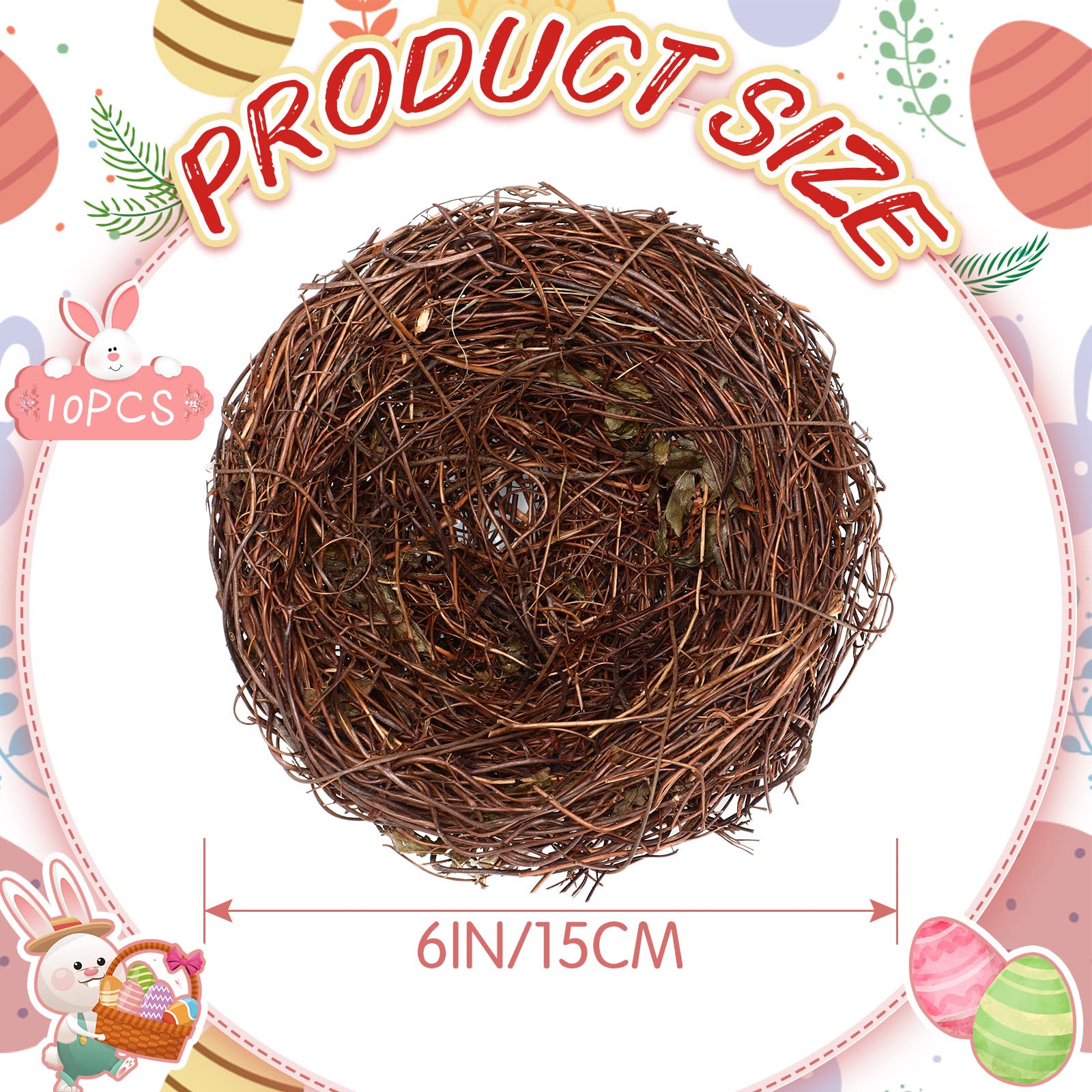 10 Pcs Christmas Artificial Bird Nest Decorating Rattan Birdhouse Nest for Crafts Christmas Thanksgiving Easter Decoration Wedding Patio Garden DIY Terrarium and Spring Vignettes (5.9 Inch)